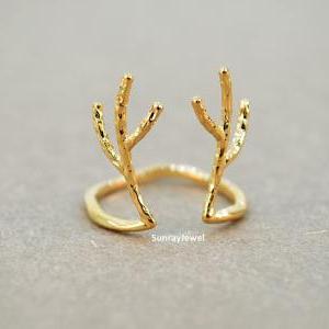 Deer Ring, Antler Ring, Deer Open Adjustable Ring In Gold Or Silver on ...
