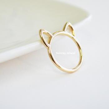 Cat Ear Ring In Gold, Animal Ring, Cat Ring on Luulla